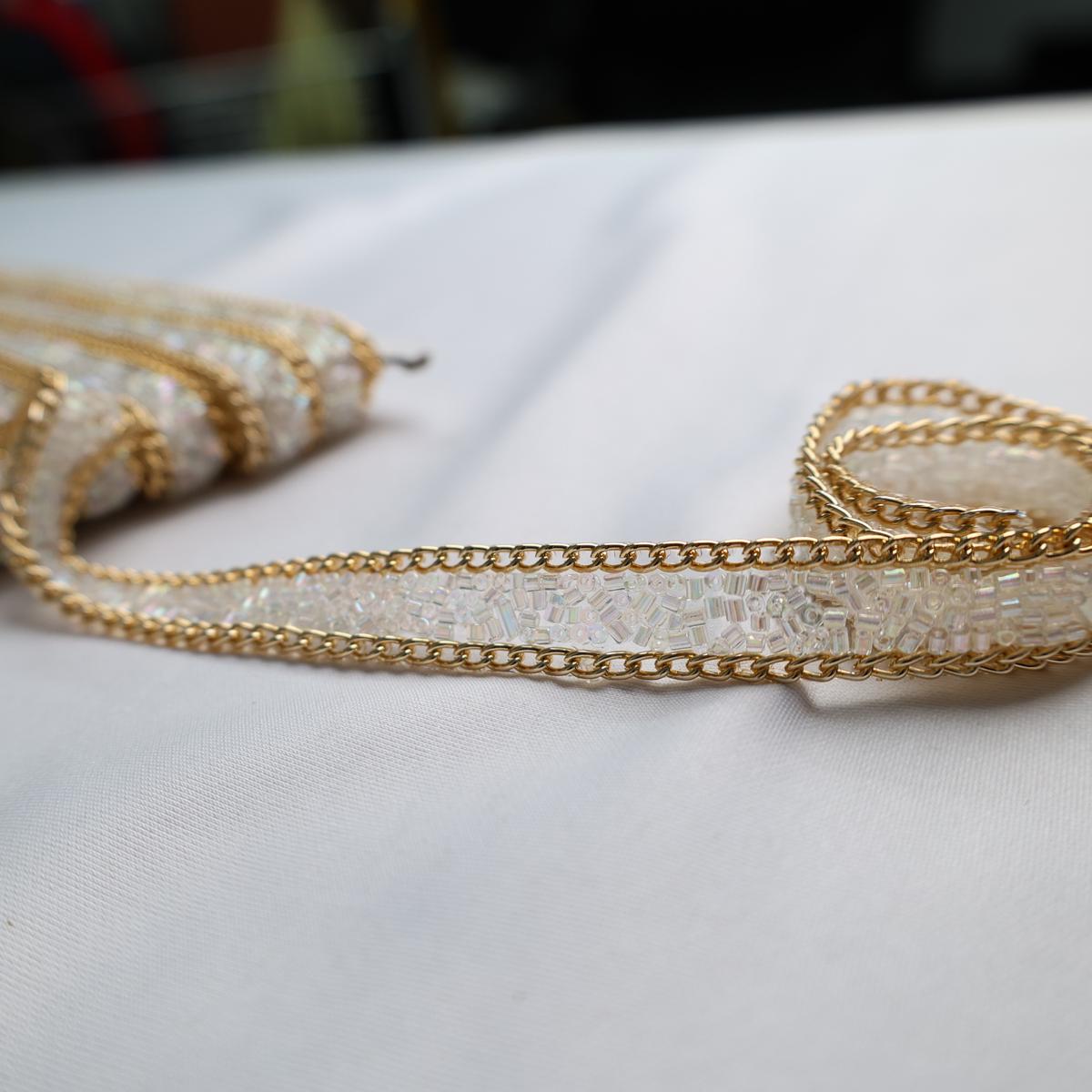 Rhinestone Beaded Chain Trim Ribbon - 10 Yds, Crystal-AB – Fine Fabrics ...